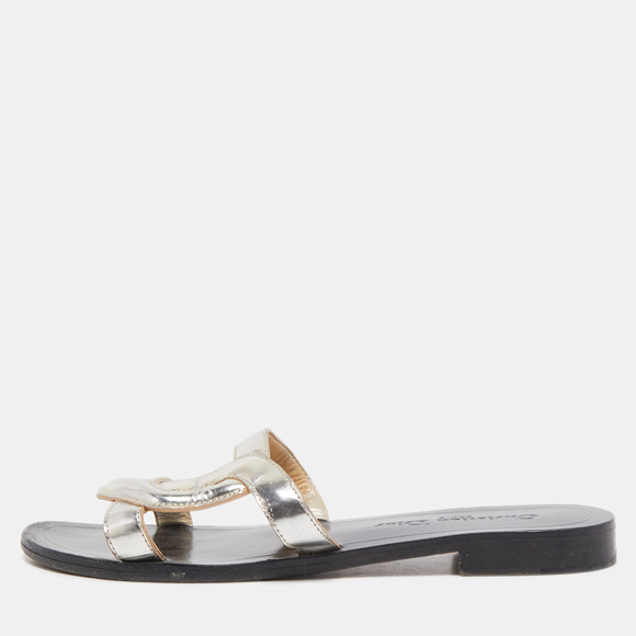 Dior | Shoes | Dior Silver Leather Slide Flats Size 365 | Poshmark